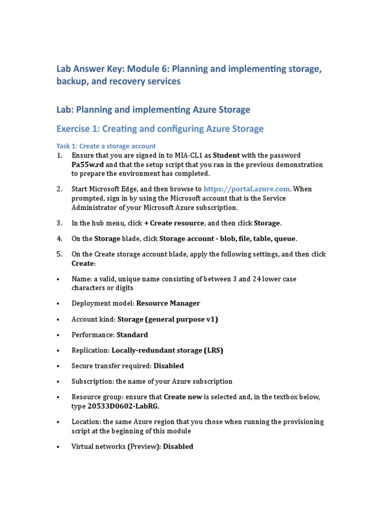 Lab Answer Key: Module 6: Planning and Implementing Storage, Backup, and Recovery Services Lab ...