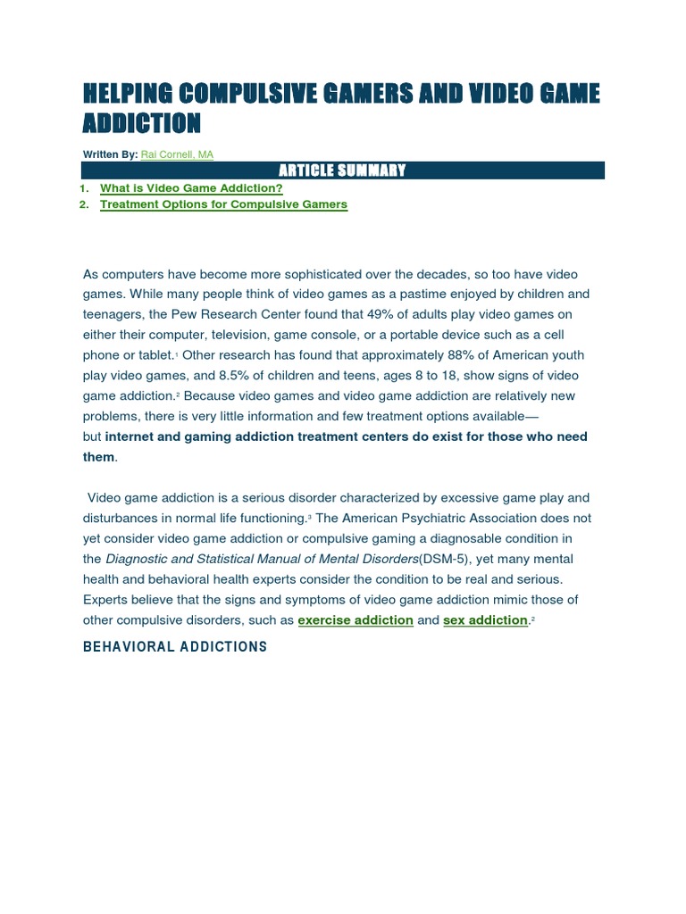 Helping Compulsive Gamers and Video Game Addiction | PDF | Video Games ...