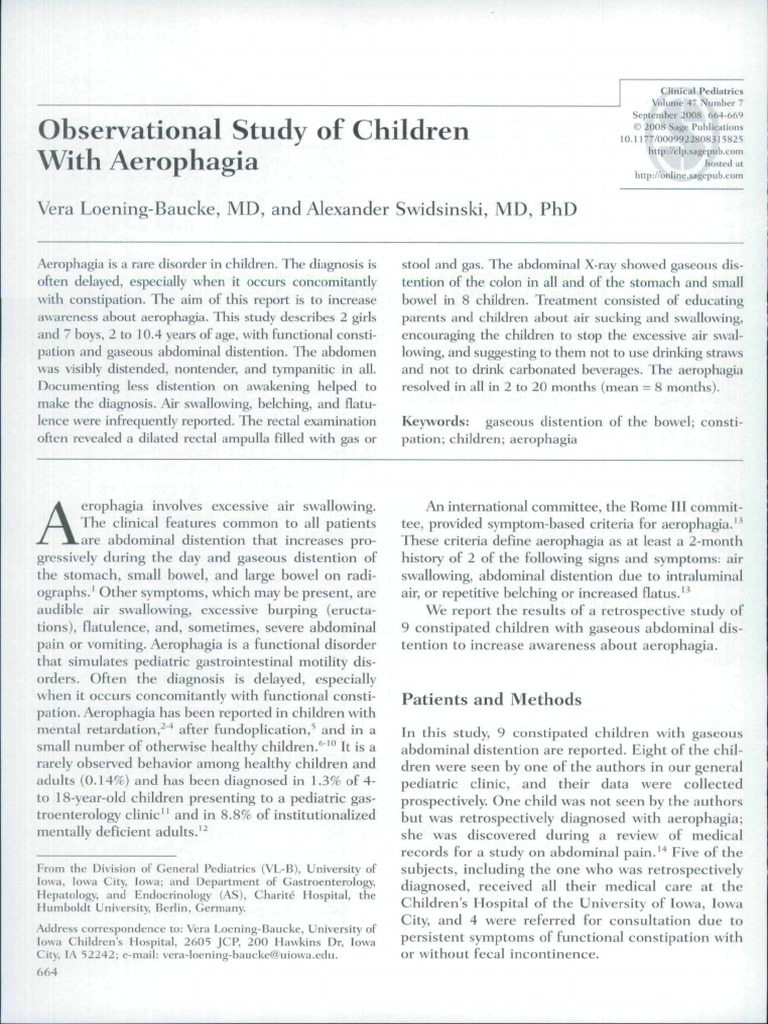 Study of Children With Aerophagia | PDF | Flatulence | Constipation