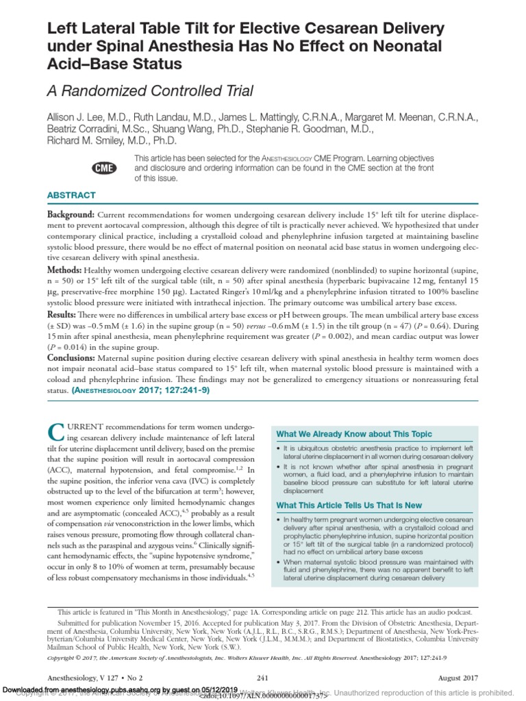 Left Lateral Table Tilt For Elective Cesarean Delivery Under Spinal ...