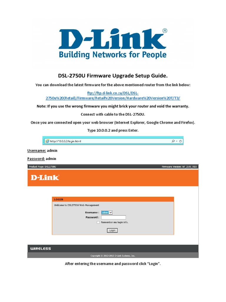 D-Link DSL-2750U (HW - T3) Firmware Upgrade Setup Guide | PDF