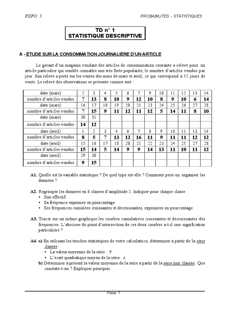 Ex Statistique Descriptive PDF | PDF | Intervalle de confiance ...