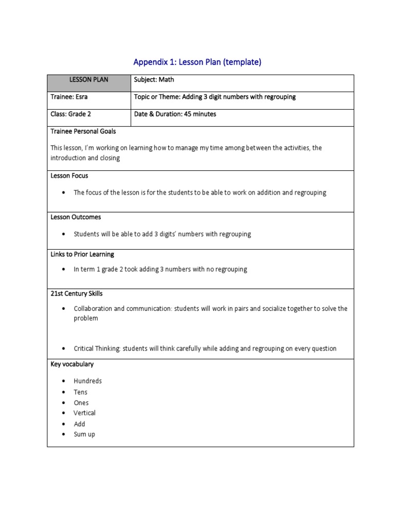 Appendix 1: Lesson Plan (Template) | PDF | Lesson Plan | Teachers