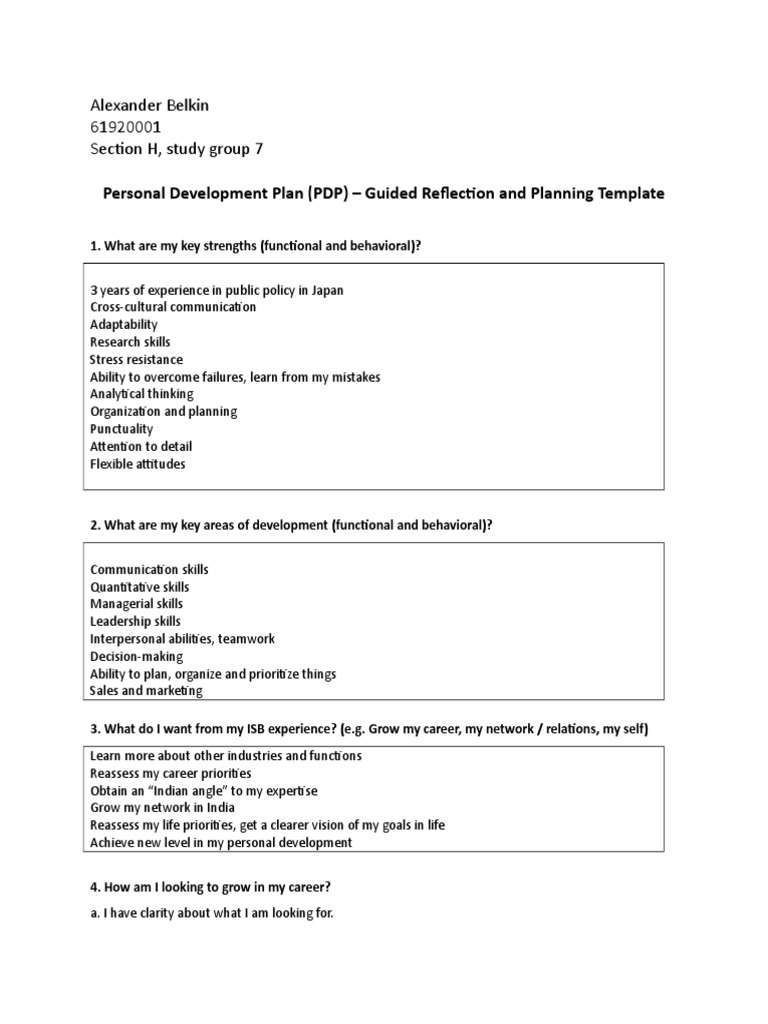 Personal Development Plan (PDP) - Guided Reflection and Planning ...