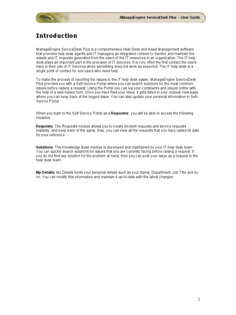 ManageEngine ServiceDesk Plus User Guide | PDF | Tab (Gui) | Login