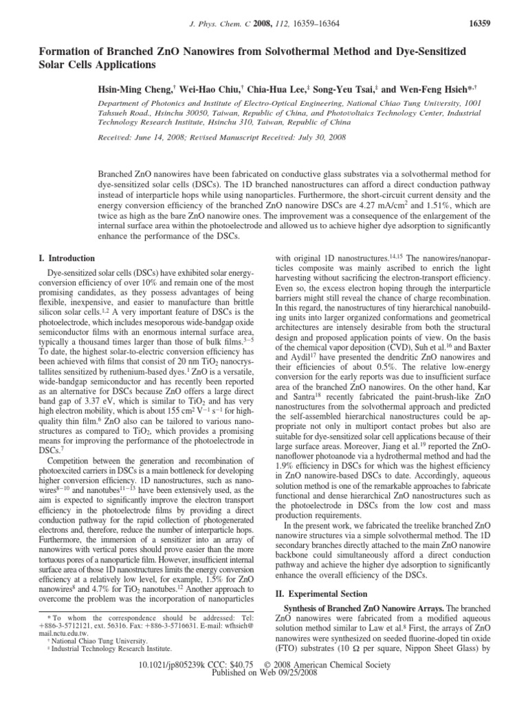 Formation of Branched Zno Nanowires From Solvothermal Method and Dye ...