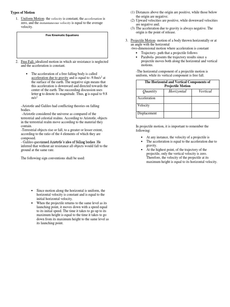 Types of Motion: Five Kinematic Equations | PDF | Acceleration | Mechanics