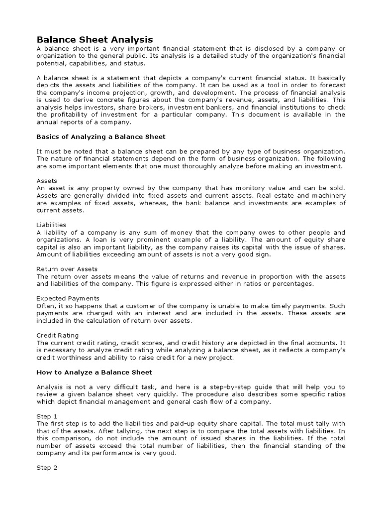 8 Steps For Analysing A Balance Sheet PDF | PDF | Balance Sheet | Credit