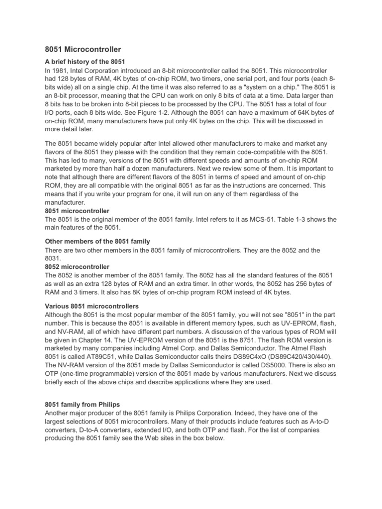 8051 Micro Controller History | PDF | Microcontroller | Computer Data