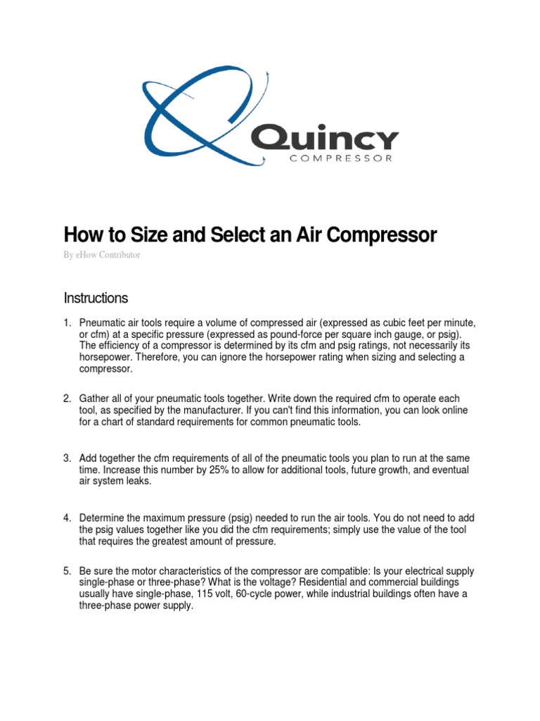 Air Compressor Selection Guide | PDF | Horsepower | Pressure