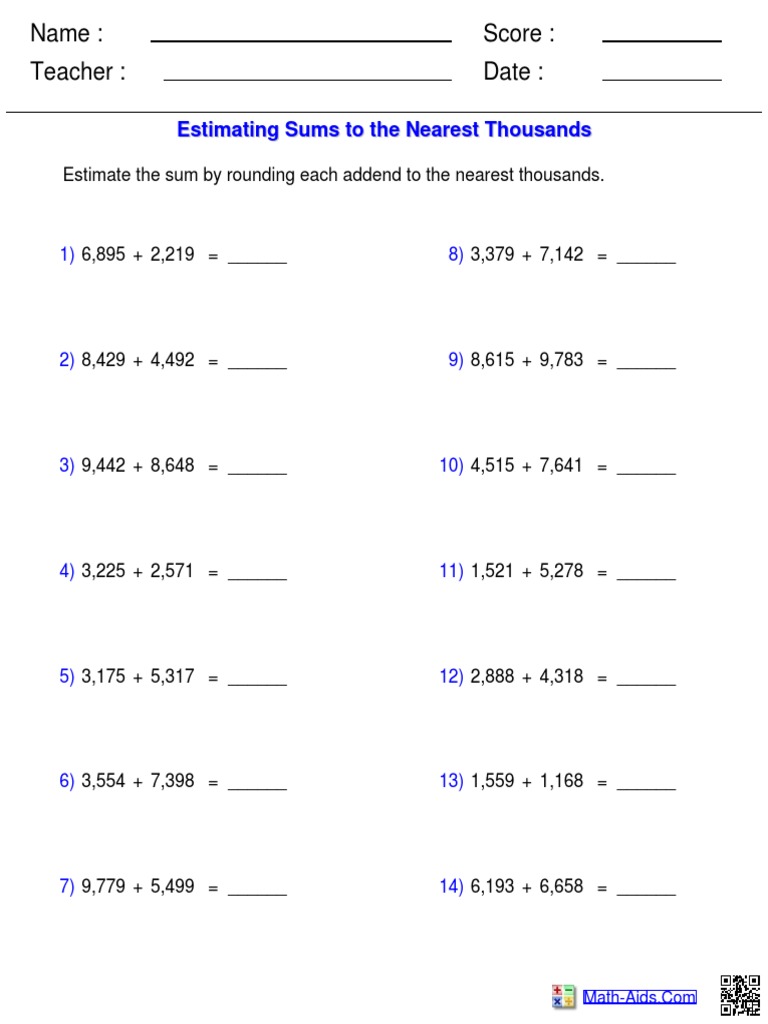 Estimating Sums to Nearest Thousands | PDF | Arithmetic | Conceptual Model