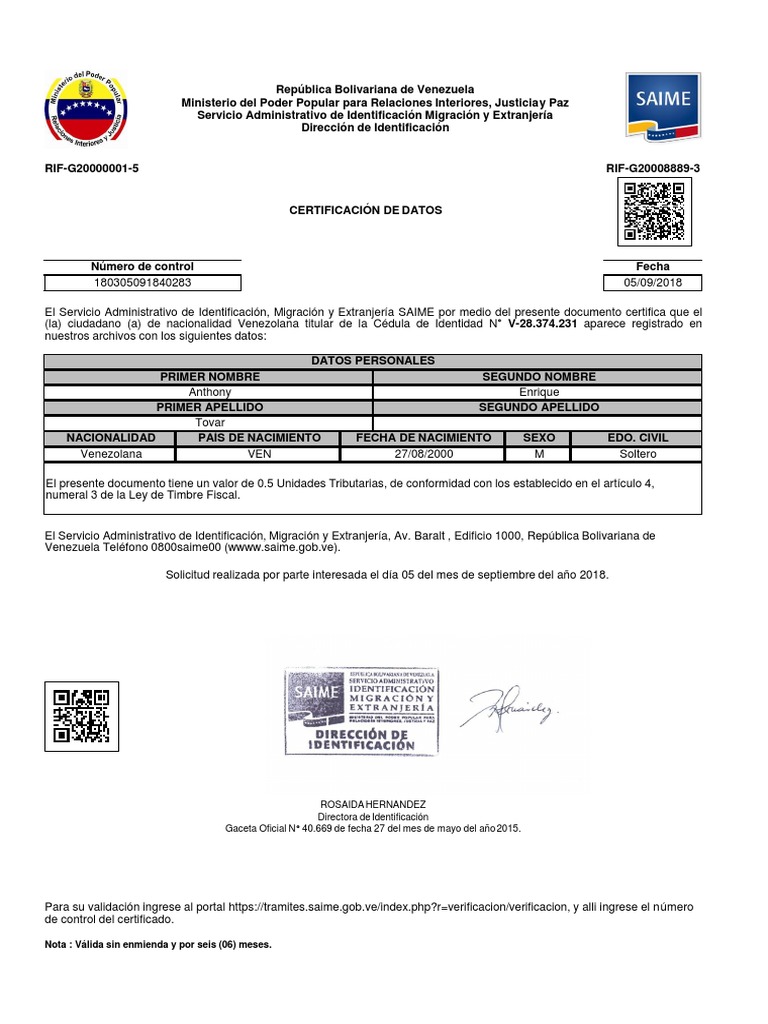 Certificacion | PDF | Documentos oficiales | Política de venezuela