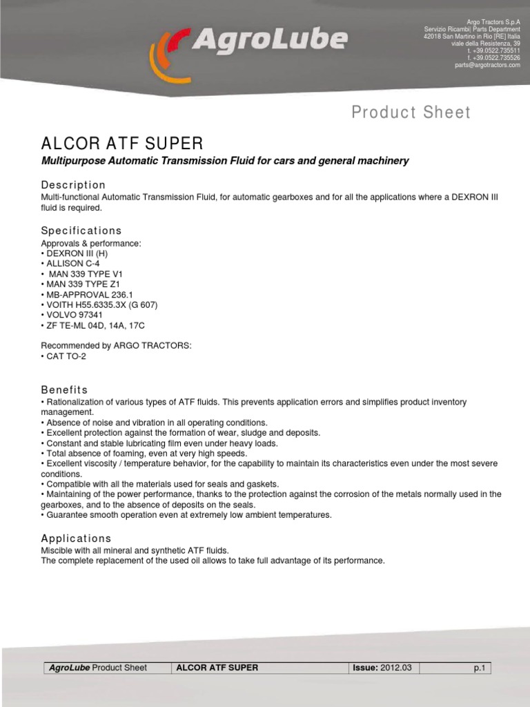 Alcor Atf Super - en | PDF | Mechanical Engineering | Materials