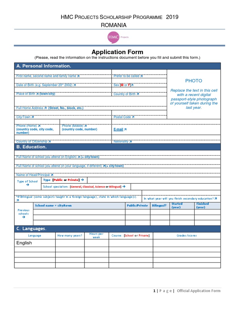 Application Form For Romania 2019 | PDF | Learning