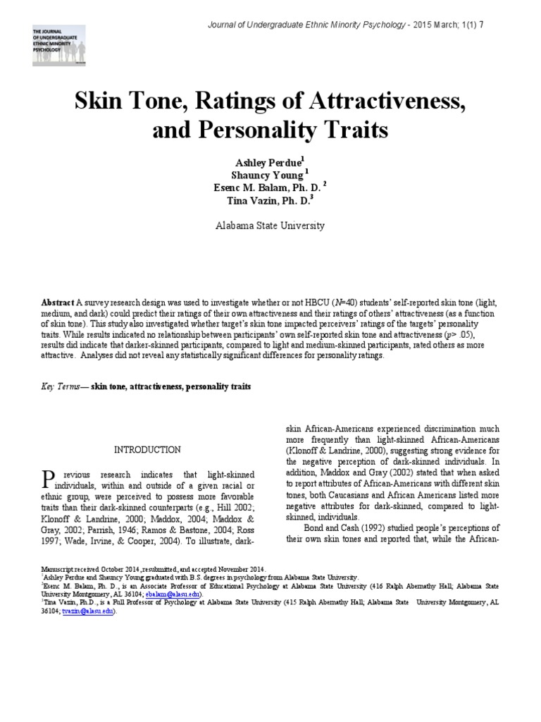 Skin Tone, Ratings of Attractiveness, and Personality Traits | PDF ...