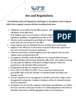 Company Rules and Regulations Sample For Employees in Private ...