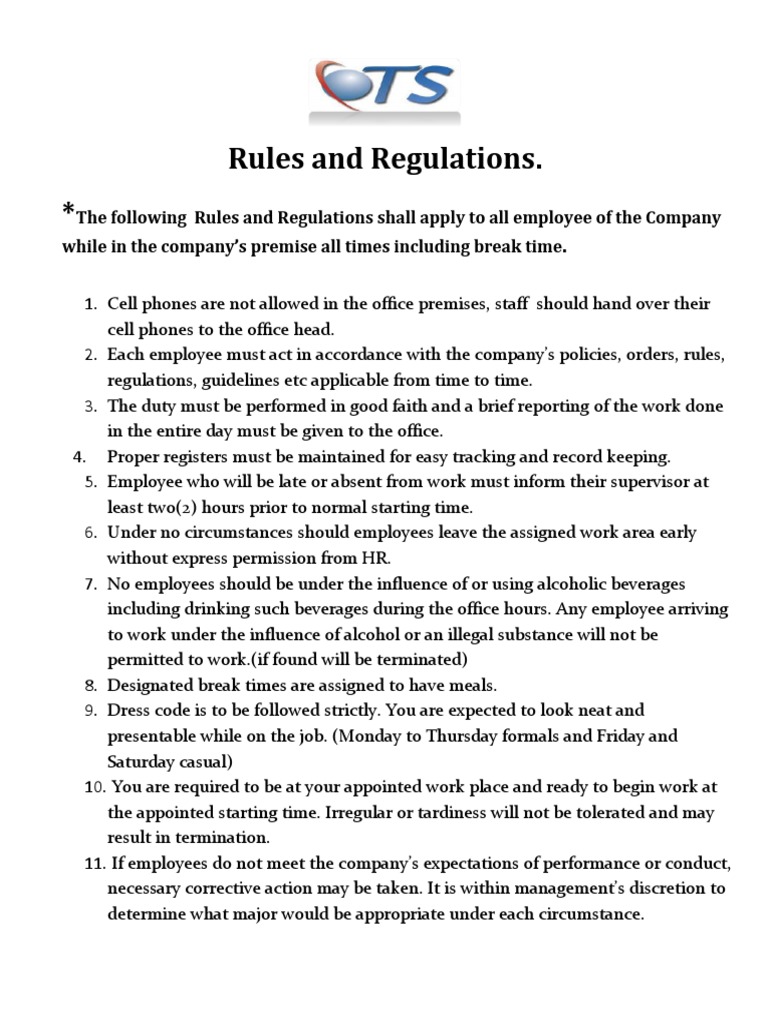 Employee Rules and Regulations Guide | PDF