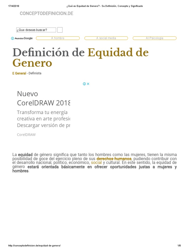 ¿Qué Es Equidad de Genero - Su Definición, Concepto y Significado | PDF ...