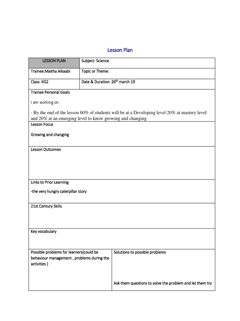 Lesson Plan Growing and Changing S | PDF | Lesson Plan | Teaching