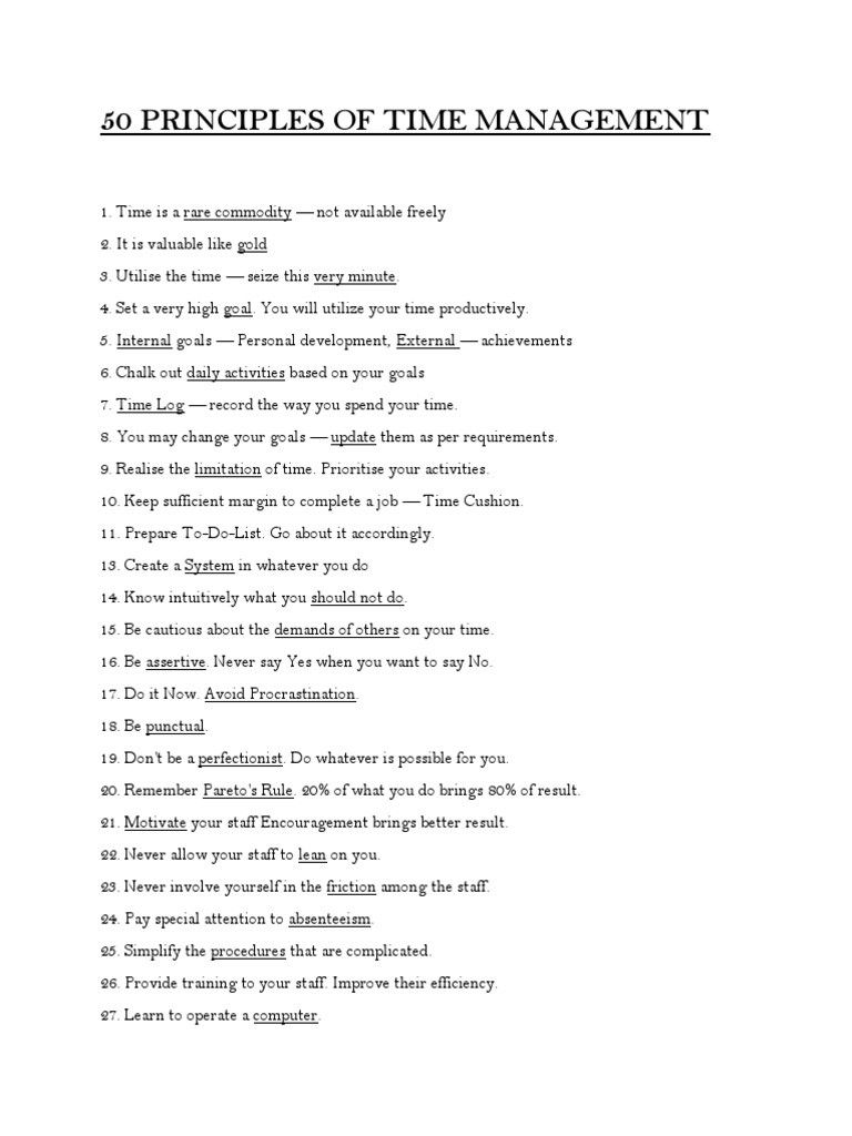 50 Principles of Time Management | PDF | Time Management | Professional ...