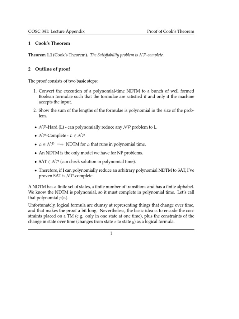 Proof of Cook's Theorem Explained | PDF | Theory Of Computation ...