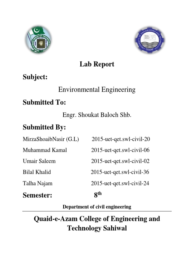 Lab Report Subject:: Environmental Engineering | PDF | Drinking Water ...