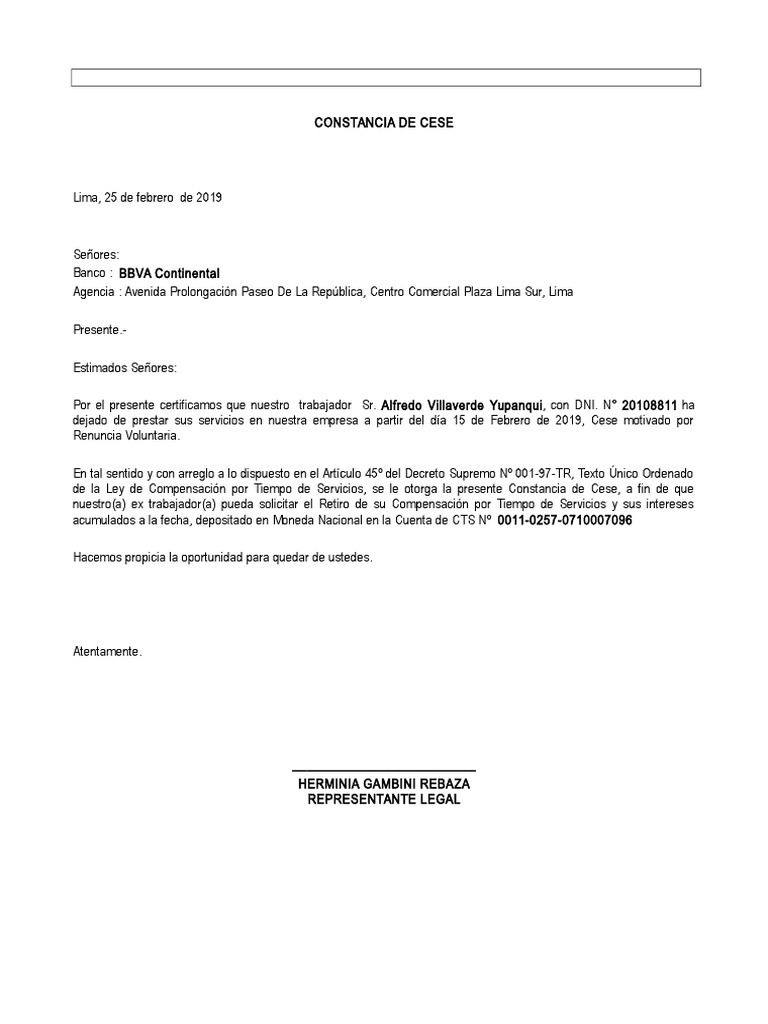 Carta de Cese Laboral | PDF | Gobierno