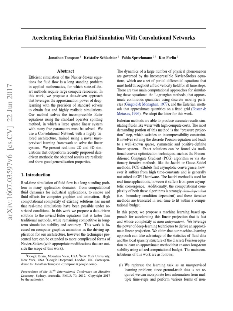 Accelerating Eulerian Fluid Simulation With Convolutional Networks ...