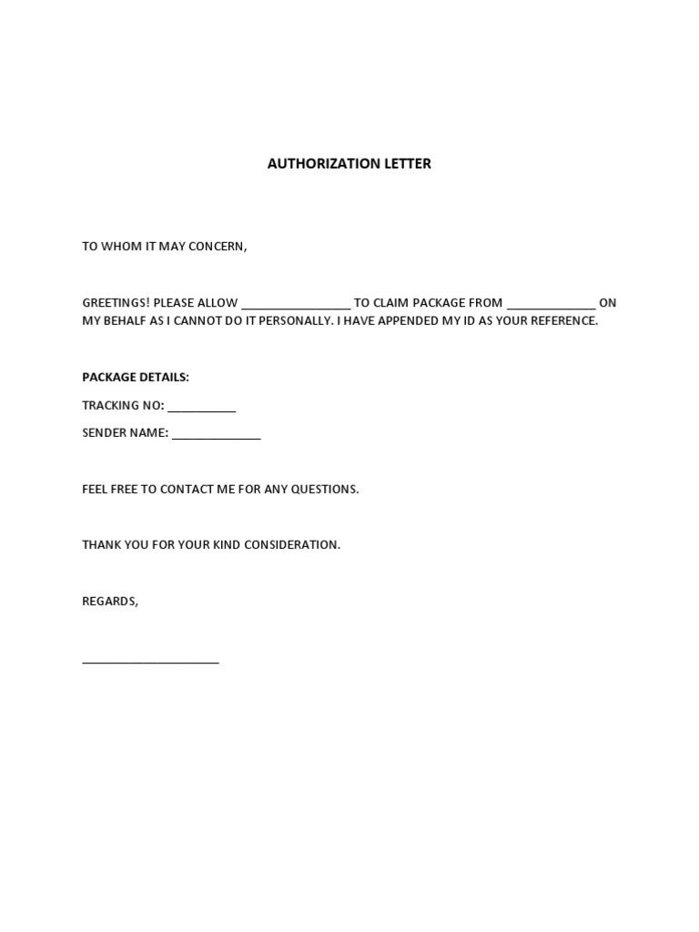 Authorization Letter for Package Pickup | PDF