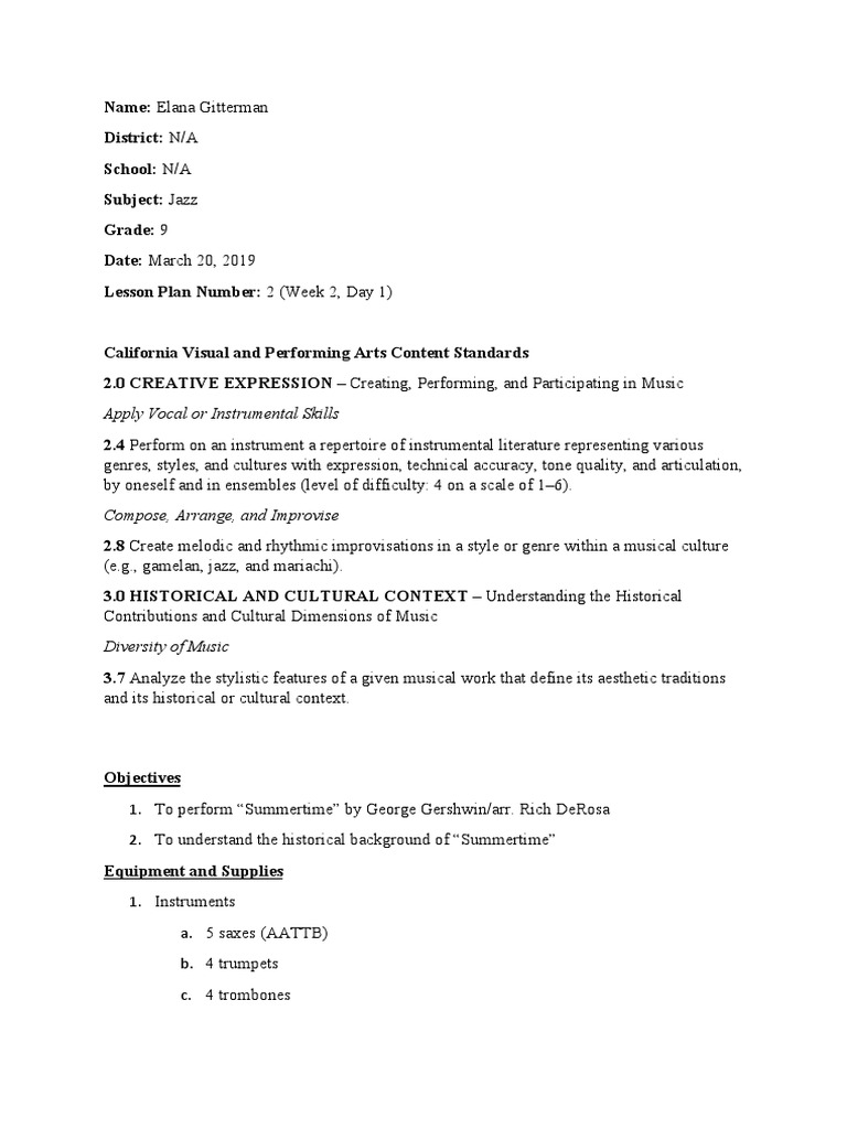 Jazz Lesson Plan Compiled Final | PDF | Jazz | Musical Compositions