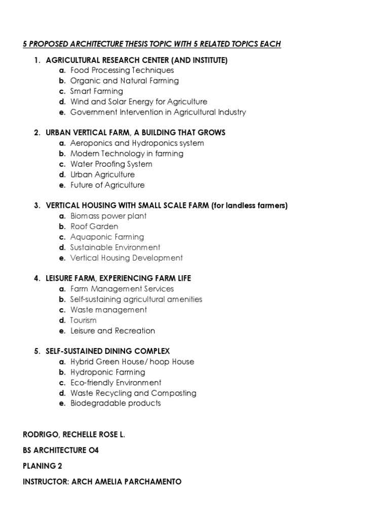 Agricultural Architecture Thesis Topics | PDF | Agriculture | Land ...