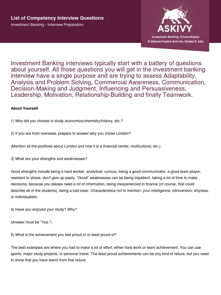 Askivy Article List of Competency Interview Questions PDF | PDF ...