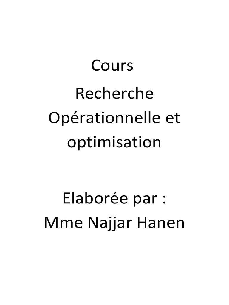 Cours RO Et Optimisation | PDF | Optimisation linéaire | Optimisation ...
