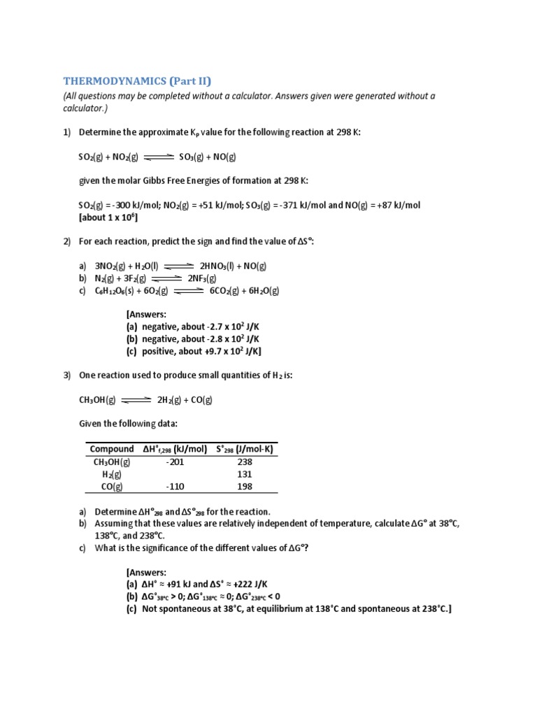Thermodynamics Calculations and Analysis | PDF | Enthalpy | Temperature