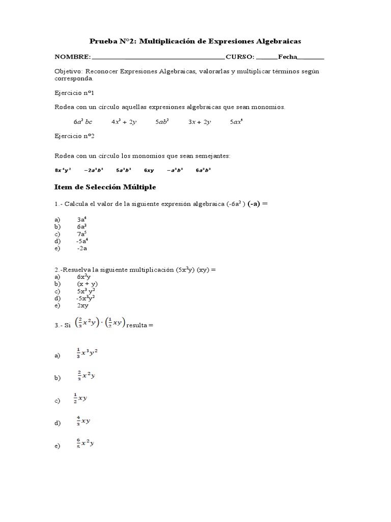 Guia Matematica Algebra | PDF