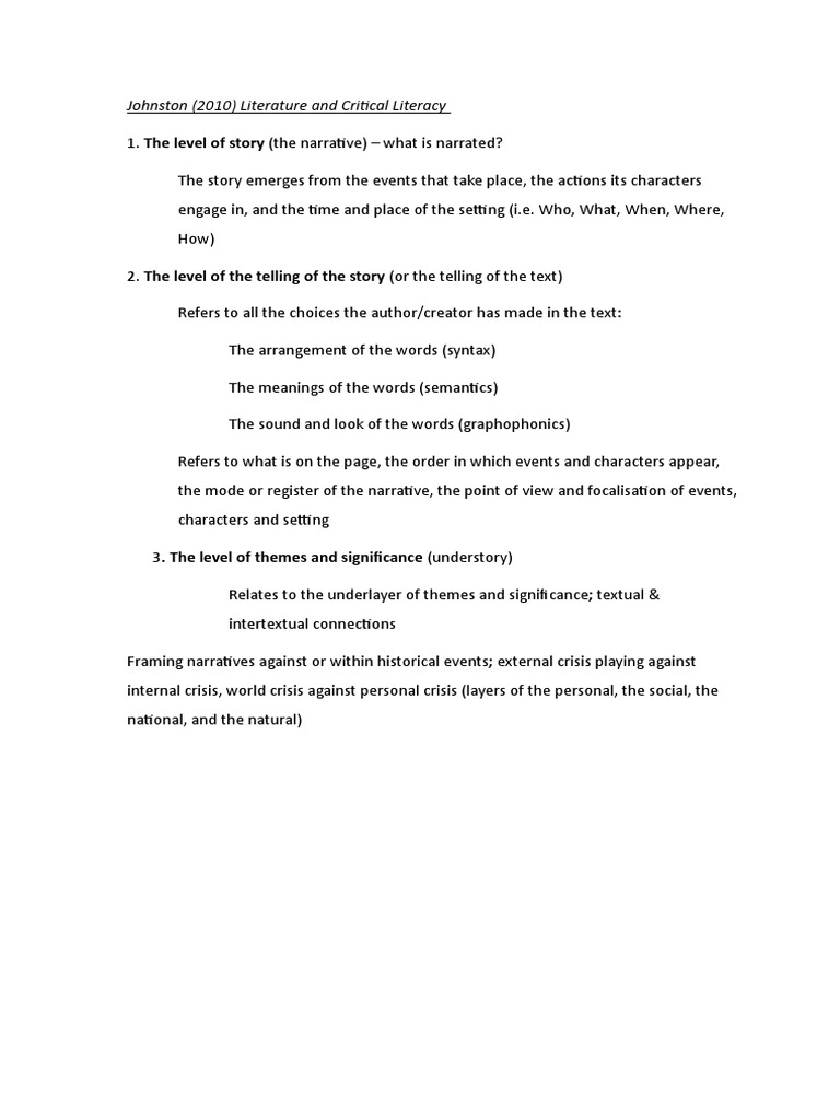 Analyzing Literature and Critical Literacy | PDF | Narrative | Cognition