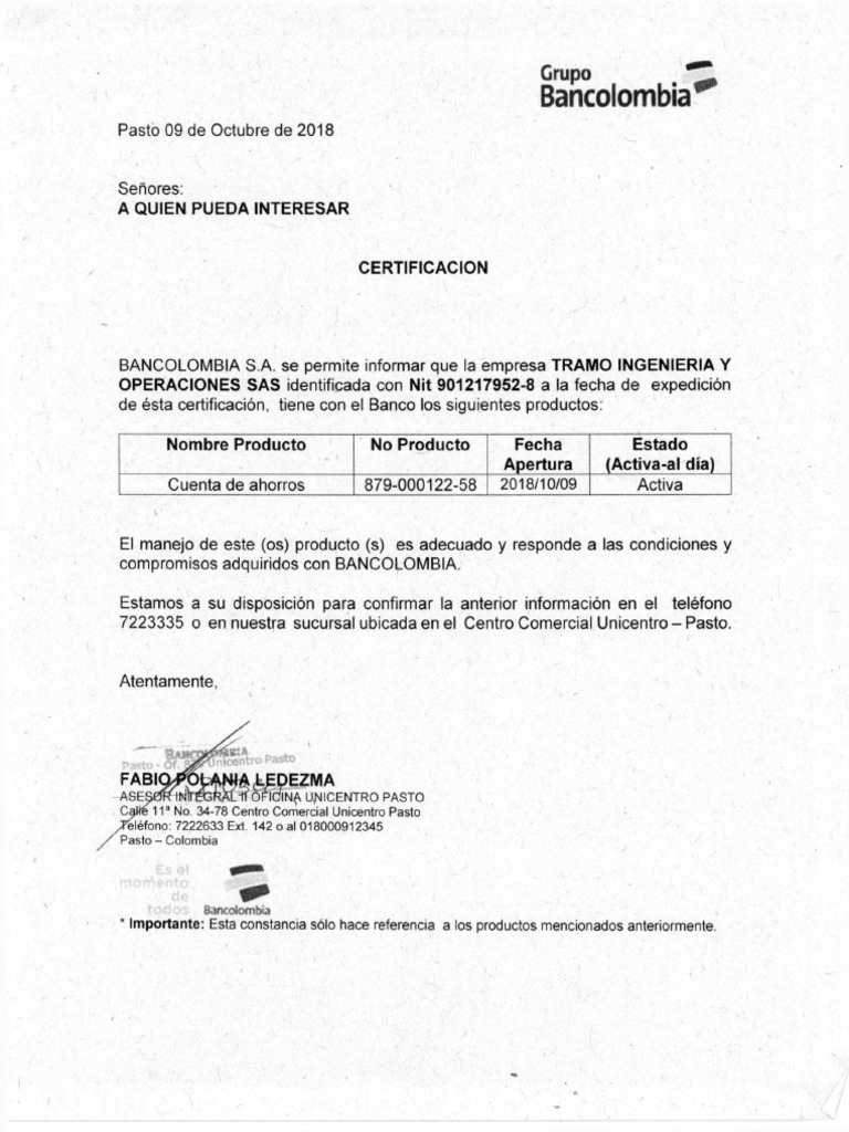 Certificado Cuenta Colpatria | Bancos | Business