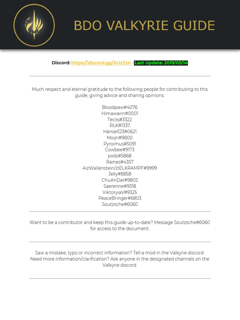 BDO Valkyrie Guide | PDF | Leisure | Nature