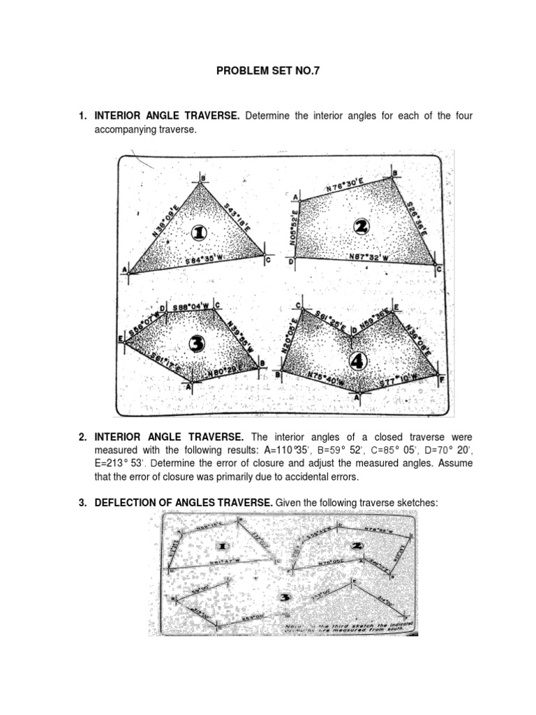 Problem Set No.7 Interior Angle Traverse | PDF | Surveying | Angle