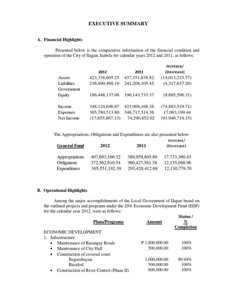 A. Financial Highlights: Executive Summary | PDF | Financial Statement ...