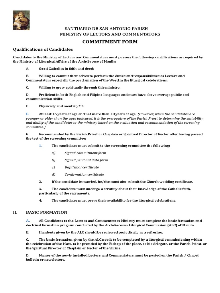 Lecom Commitment Form | Priest | Confirmation