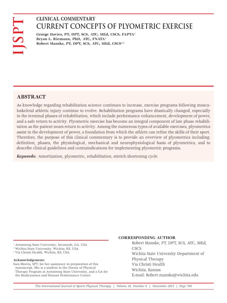 Overview of Plyometric Exercise in Rehab | PDF | Muscle Contraction ...