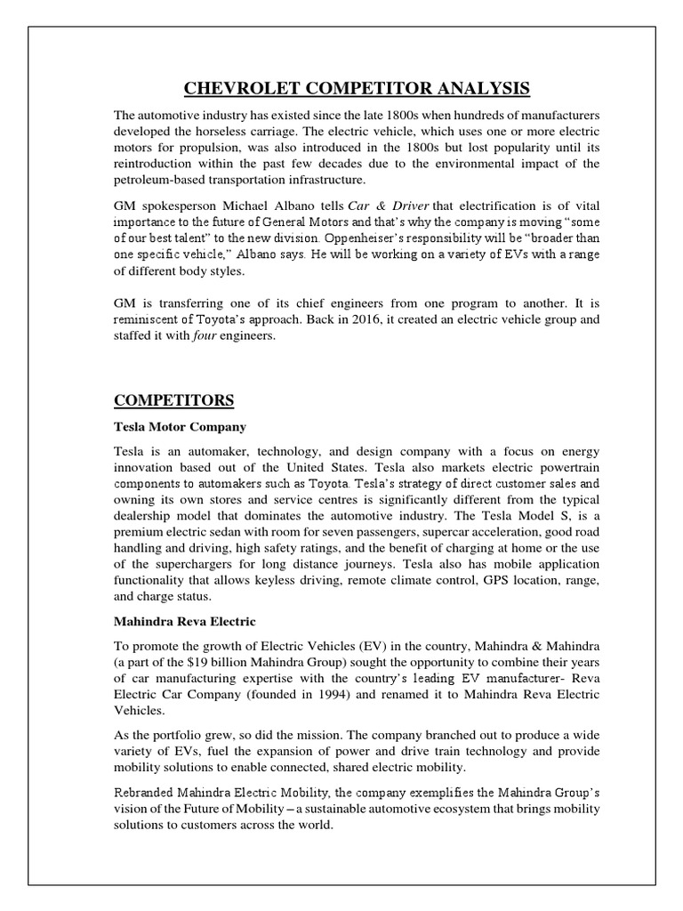 Chevrolet Competitor Analysis | PDF | Electric Vehicle | General Motors