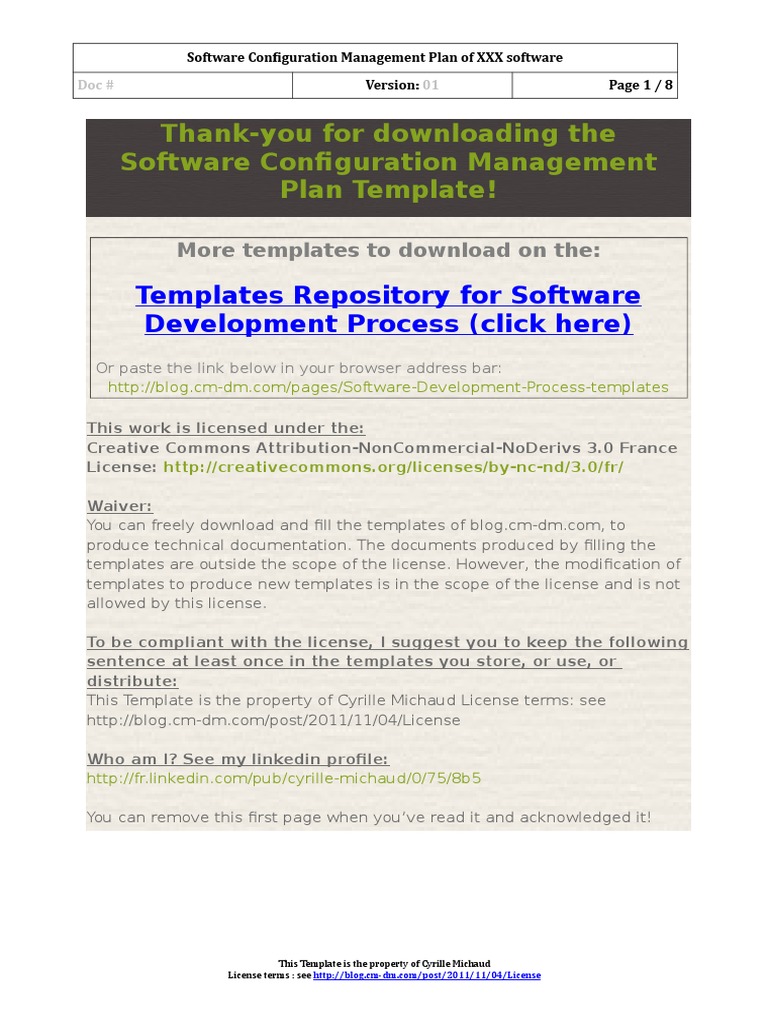 Software Configuration Management Plan Template | PDF | Version Control ...