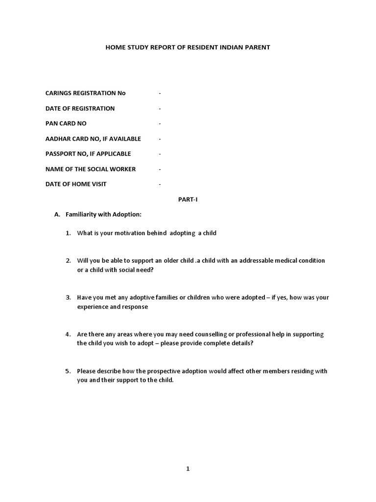 Home Study Report of Resident Indian Parent | PDF | Adoption | Family