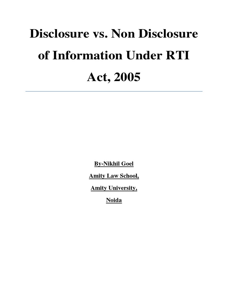 Disclosure vs. Non Disclosure of Information Under RTI Act, 2005 by ...