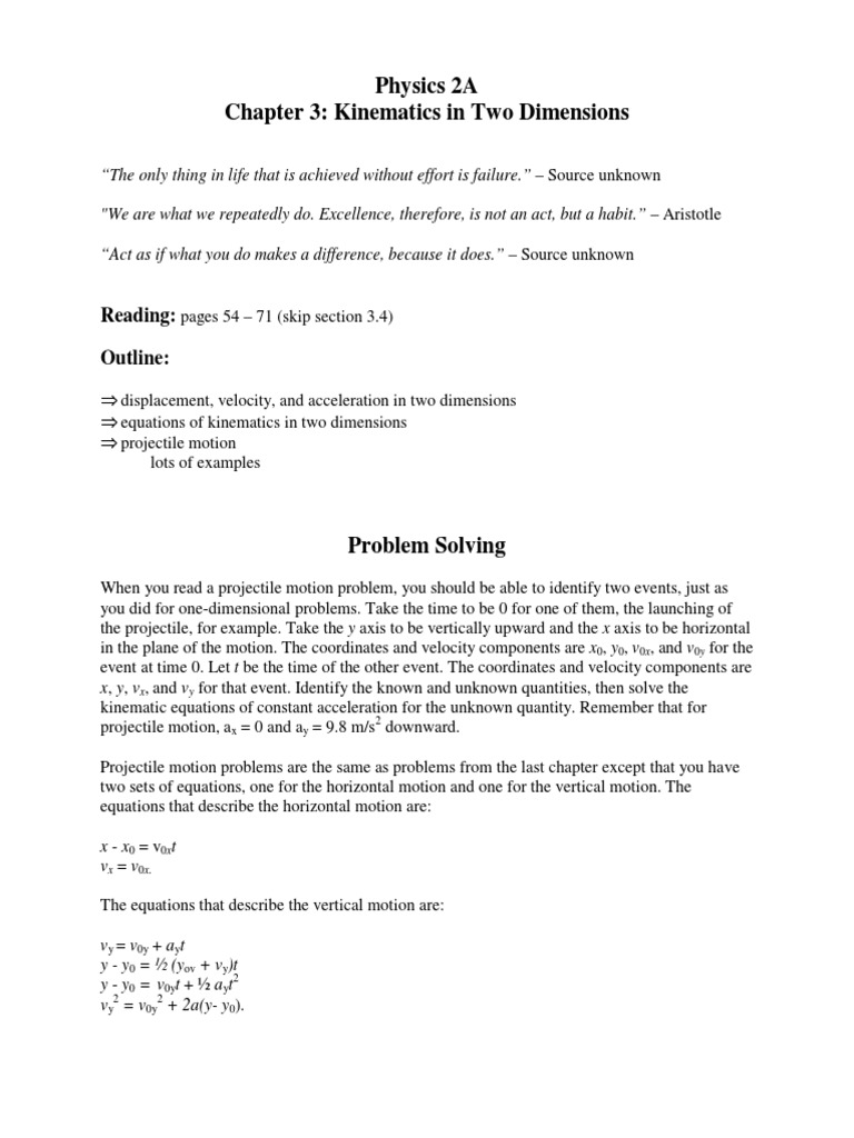 Chapter 3 - Kinematics Two Dimensions | PDF | Projectiles | Kinematics