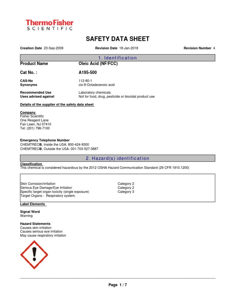 Safety Data Sheet: 1. Identification | PDF | Personal Protective Equipment | Carbon Dioxide