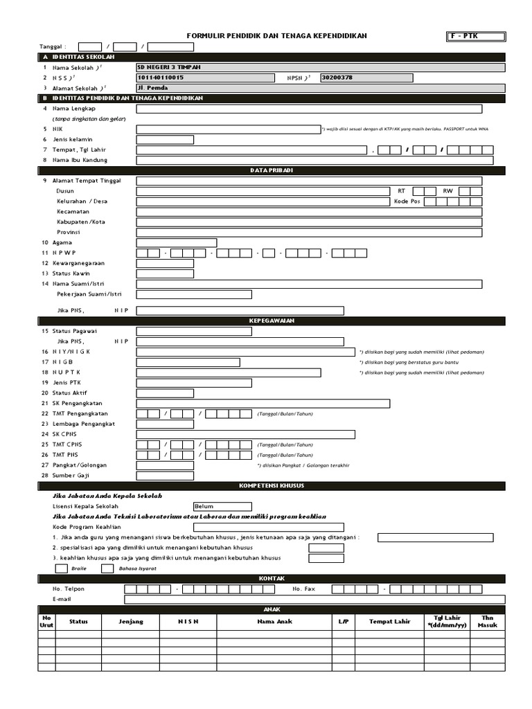 Formulir PTK Dapodik Baru | PDF