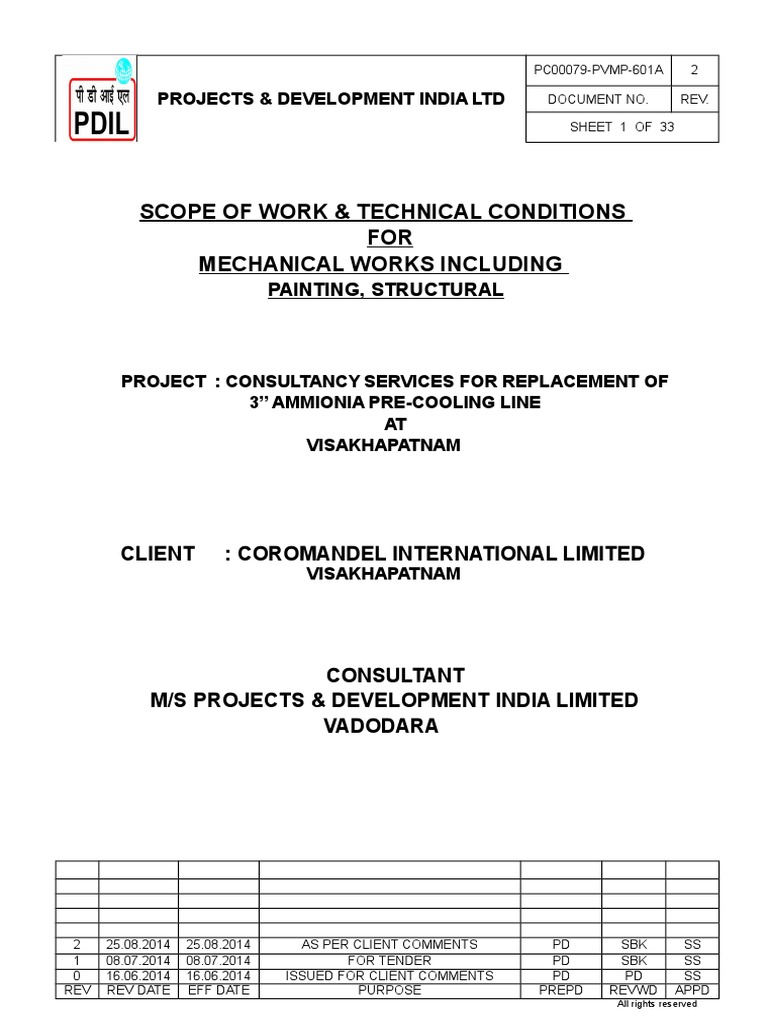 Scope of Work Technical Condition For Mechanical Works R2-CIL | PDF ...
